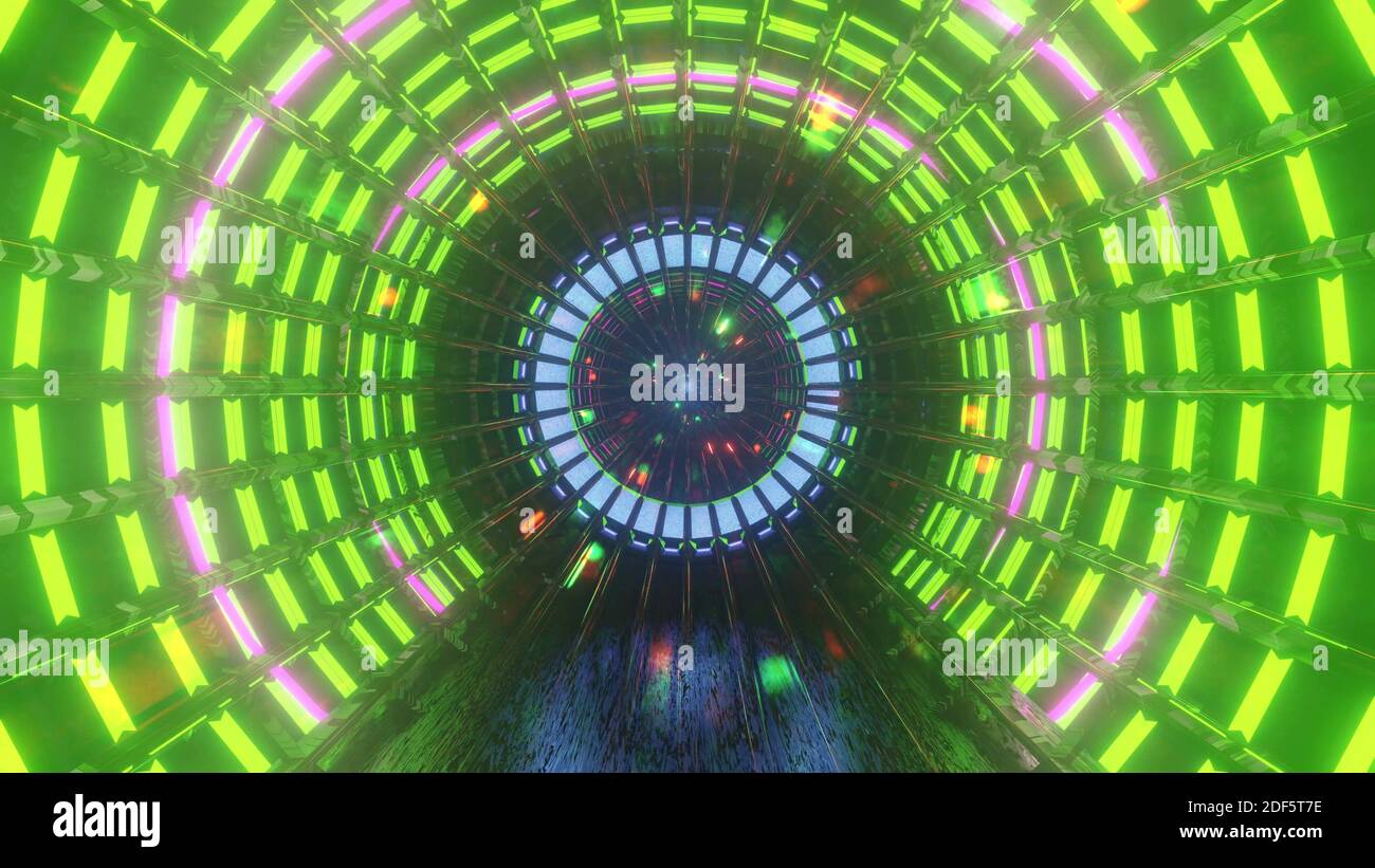 Magic neon tunnel with cool particles 3d illustration wallpaper ...
