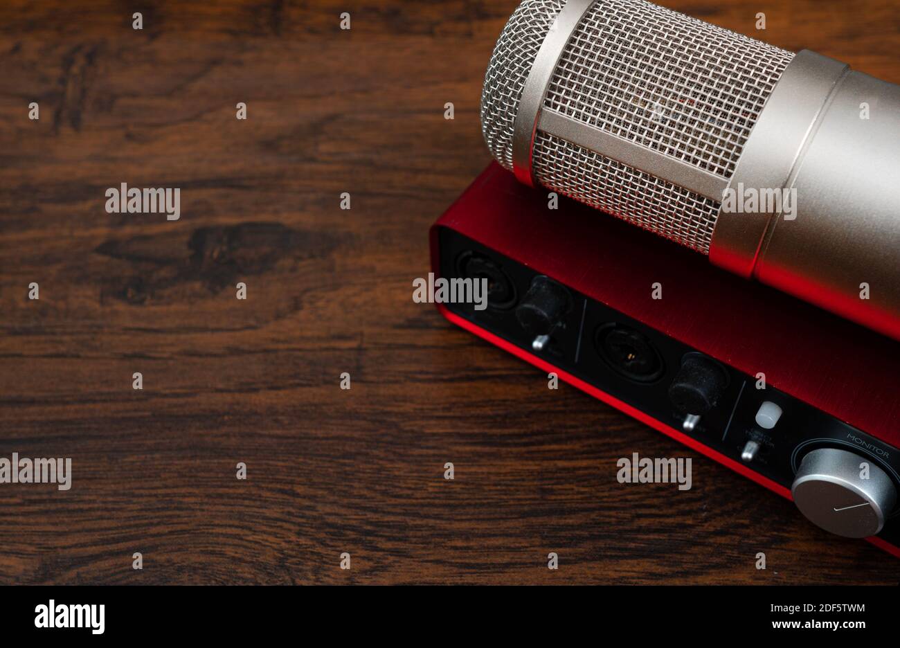 Microphone and sound card. Home recording studio Stock Photo - Alamy