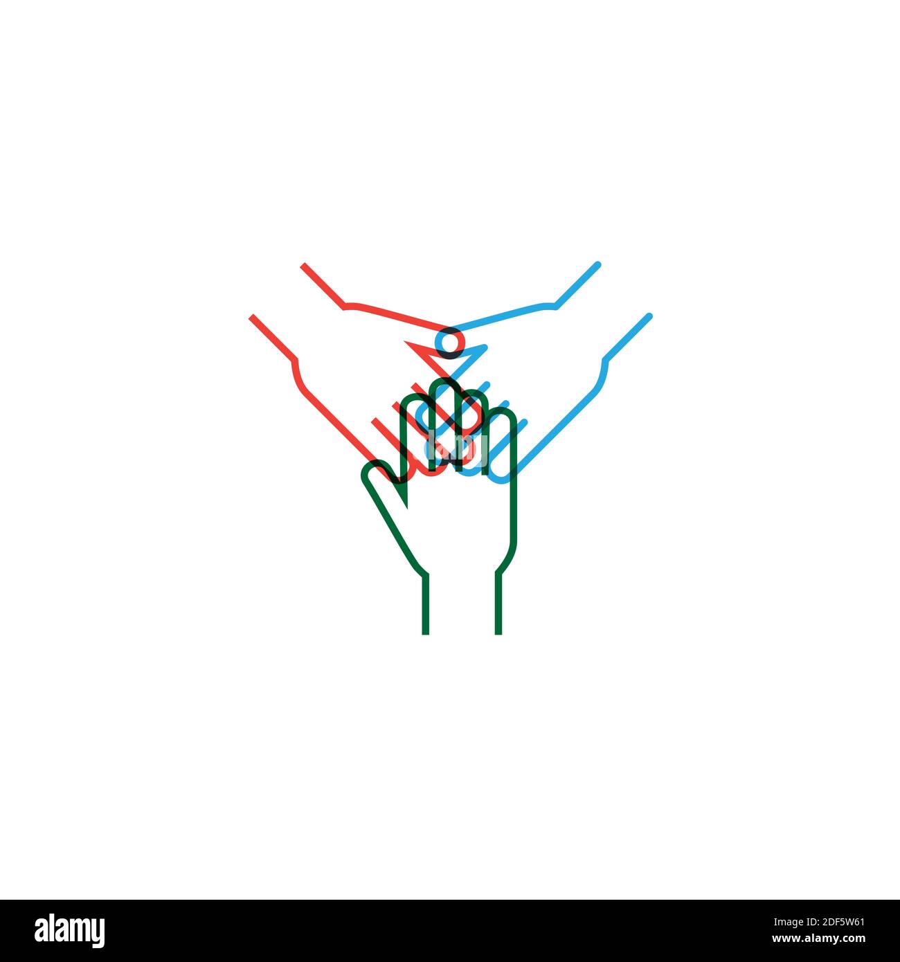 Three linear hand together. Teamwork Hands Logo. Stock vector ...