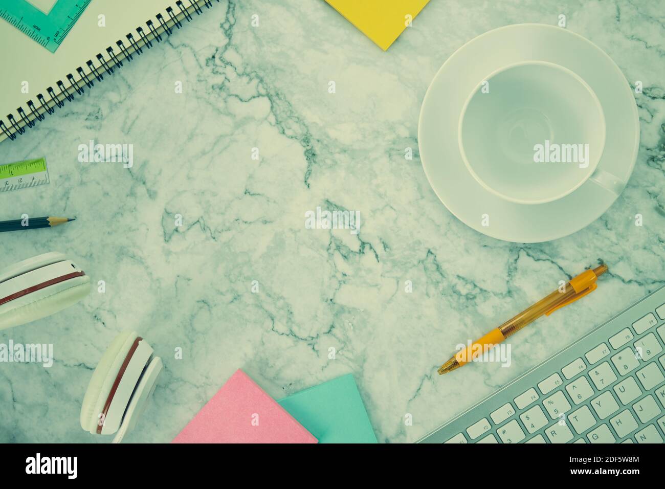 Modern Clean Flat Lay or Top View Office Desk or Office Table and ...