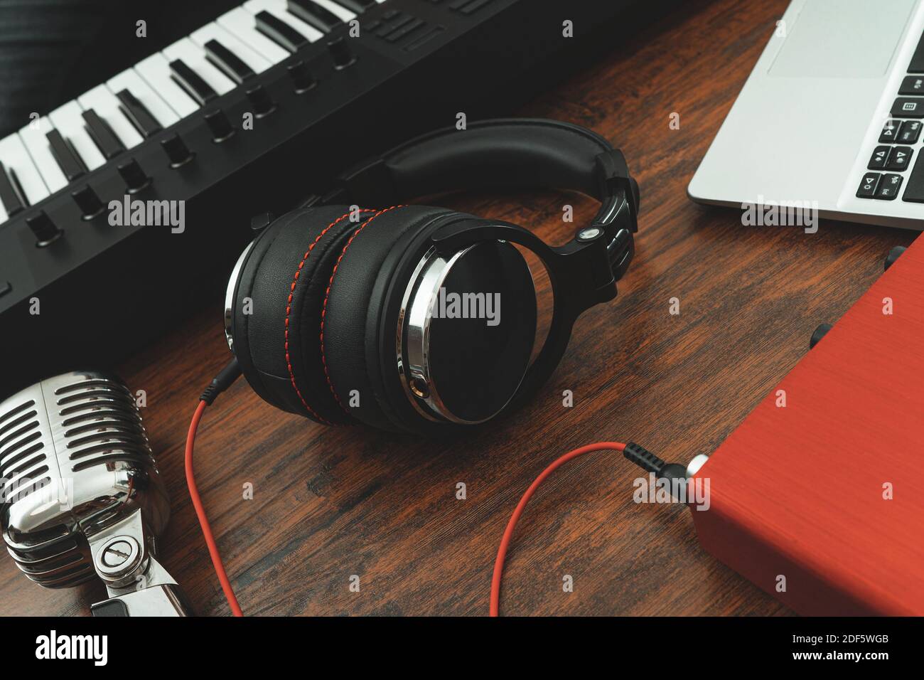 Music studio equipment and headphones Stock Photo - Alamy