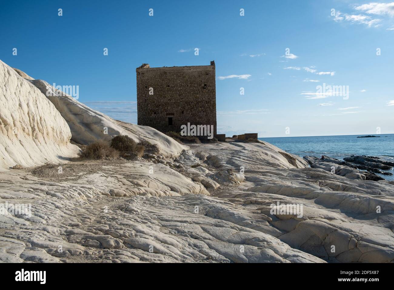 Punta Bianca, Agrigento in Sicily Italy White beach with old ruins of ...