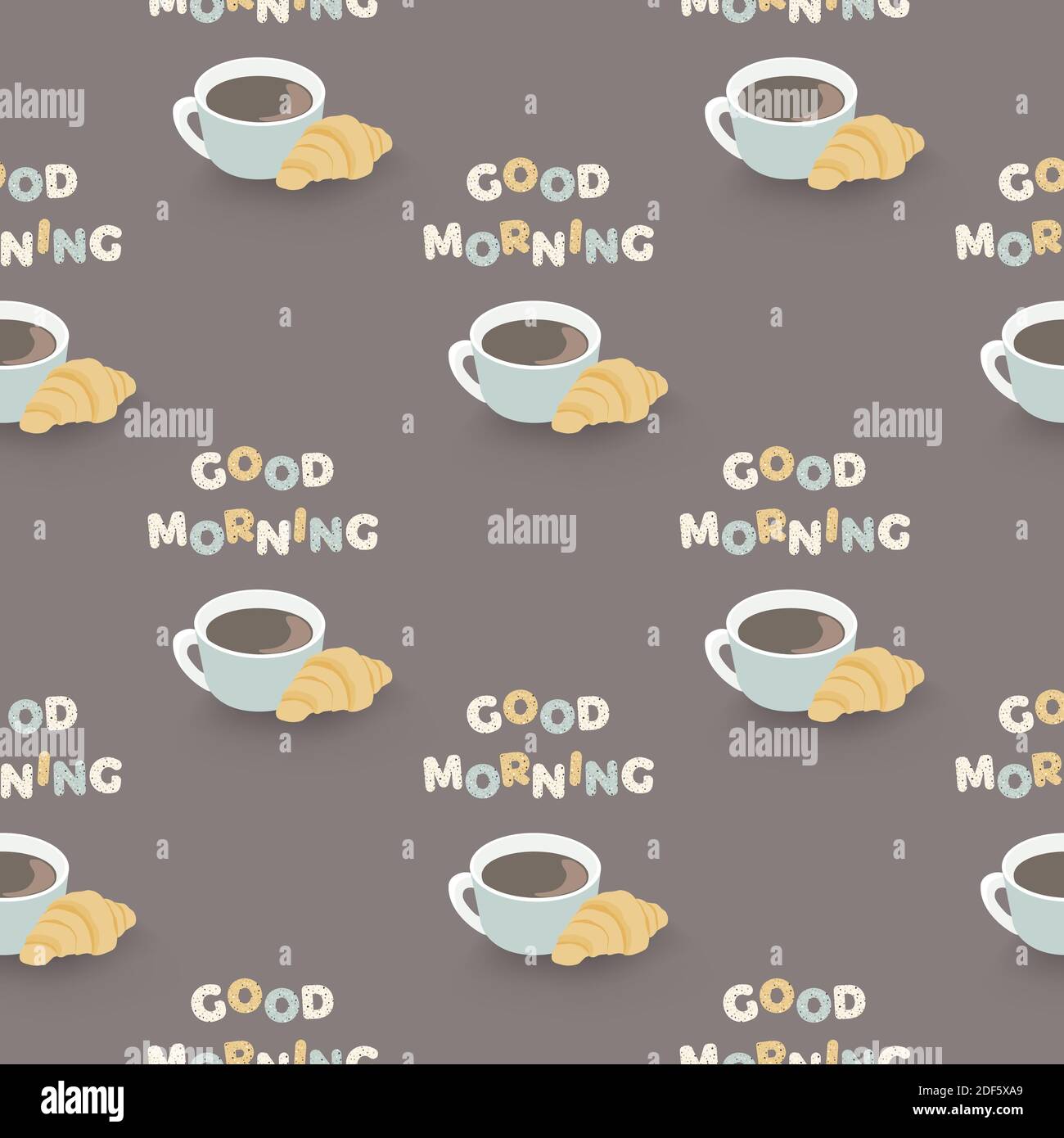 Good morning cafe seamless pattern with a cup of coffee and a croissant ...