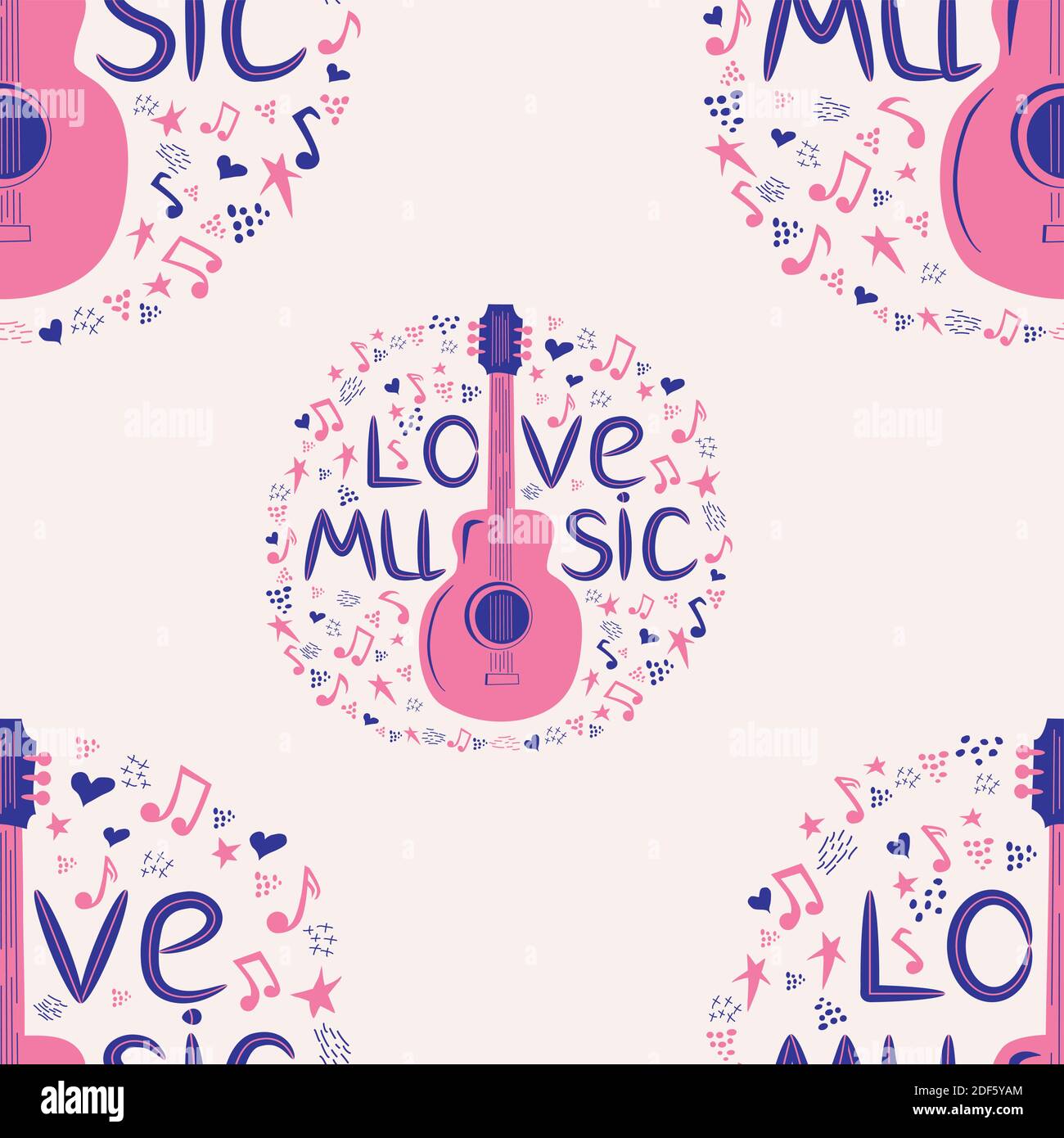 Love music seamless pattern with country guitar, music notes, treble ...