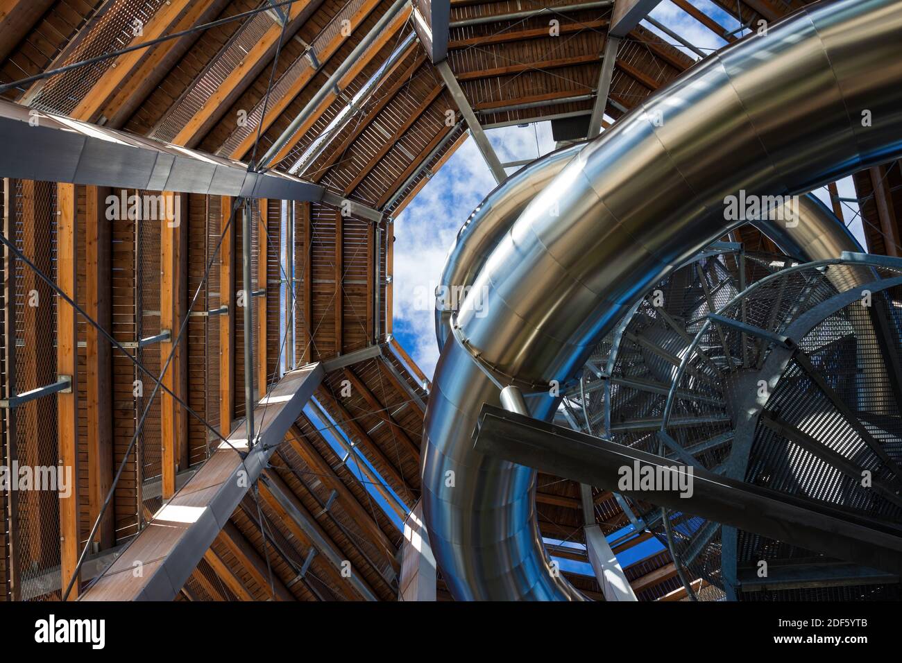 Forest canopy tower. Footpath above treetops, outdoor adventure on ...
