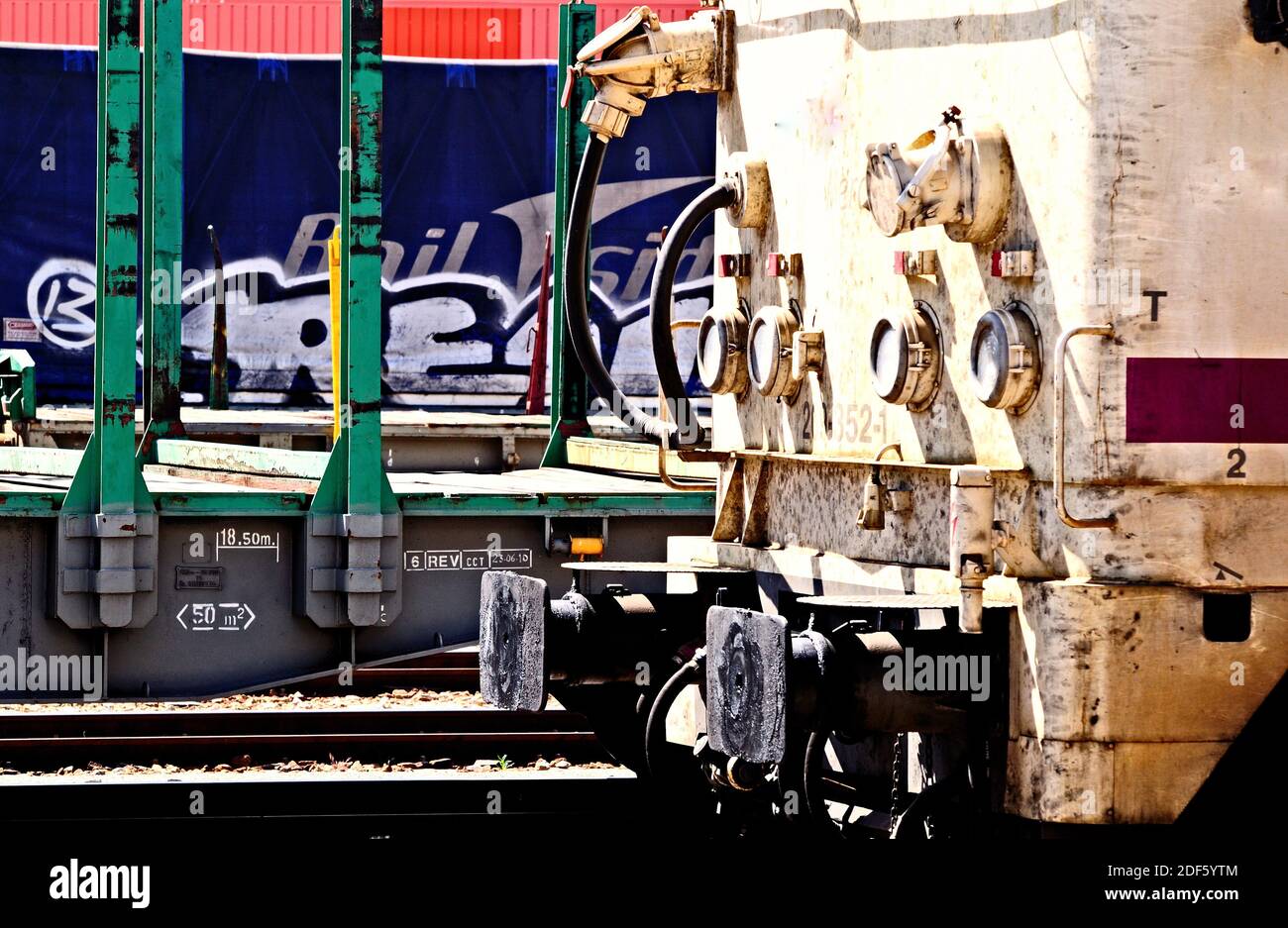 Closeup view on freight train platform in french railway station Stock ...