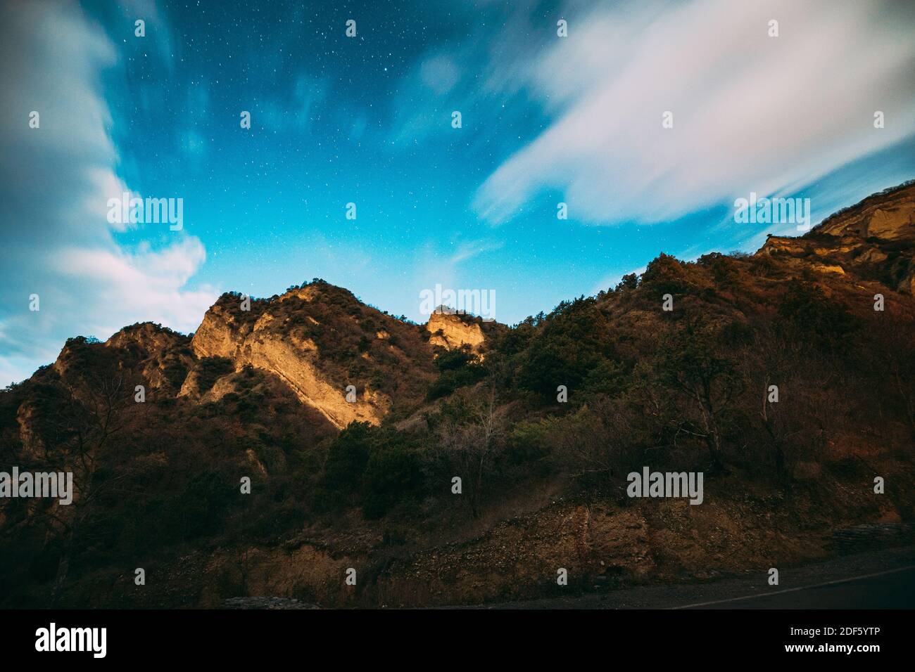 Mtskheta, Georgia. Autumn Night Starry Sky With Glowing Stars Above ...