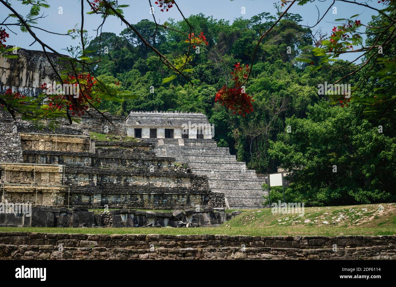 Temple of the inscriptions and palace at the archaeological Mayan site ...