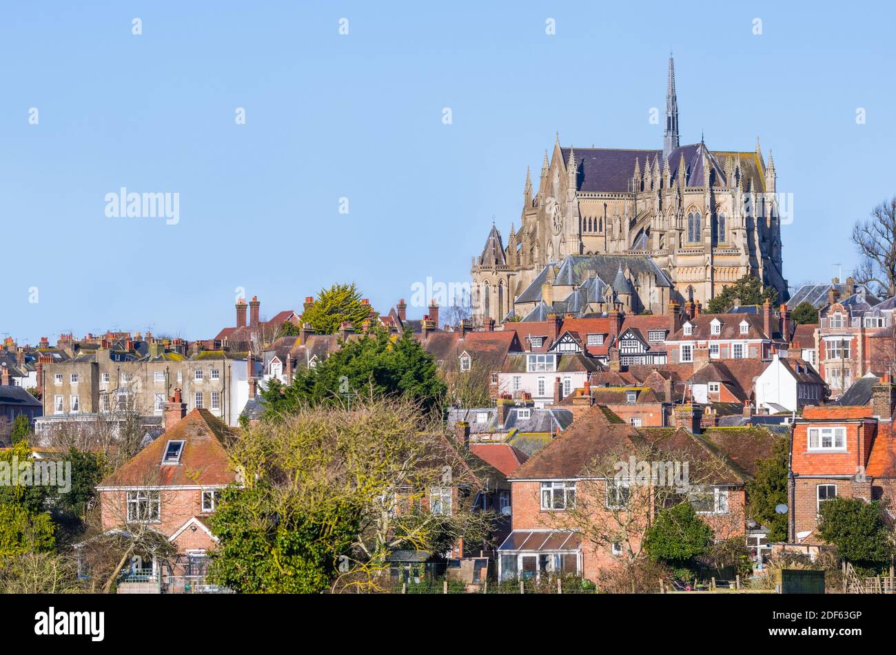 View of Arundel Cathedral and part of the British market town of ...