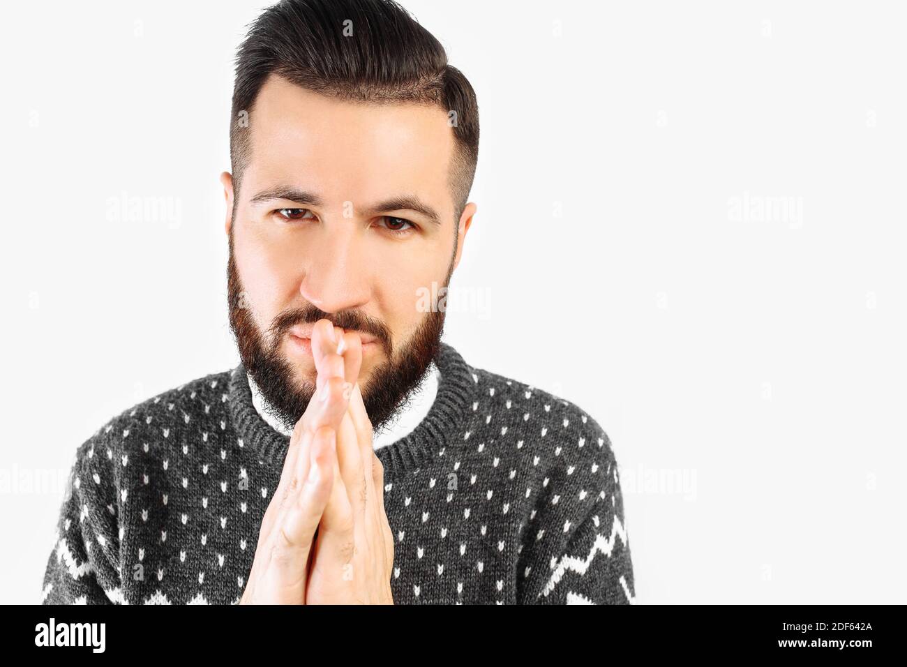 Portrait of a man with a beard, cunning, thoughtful guy conceived ...