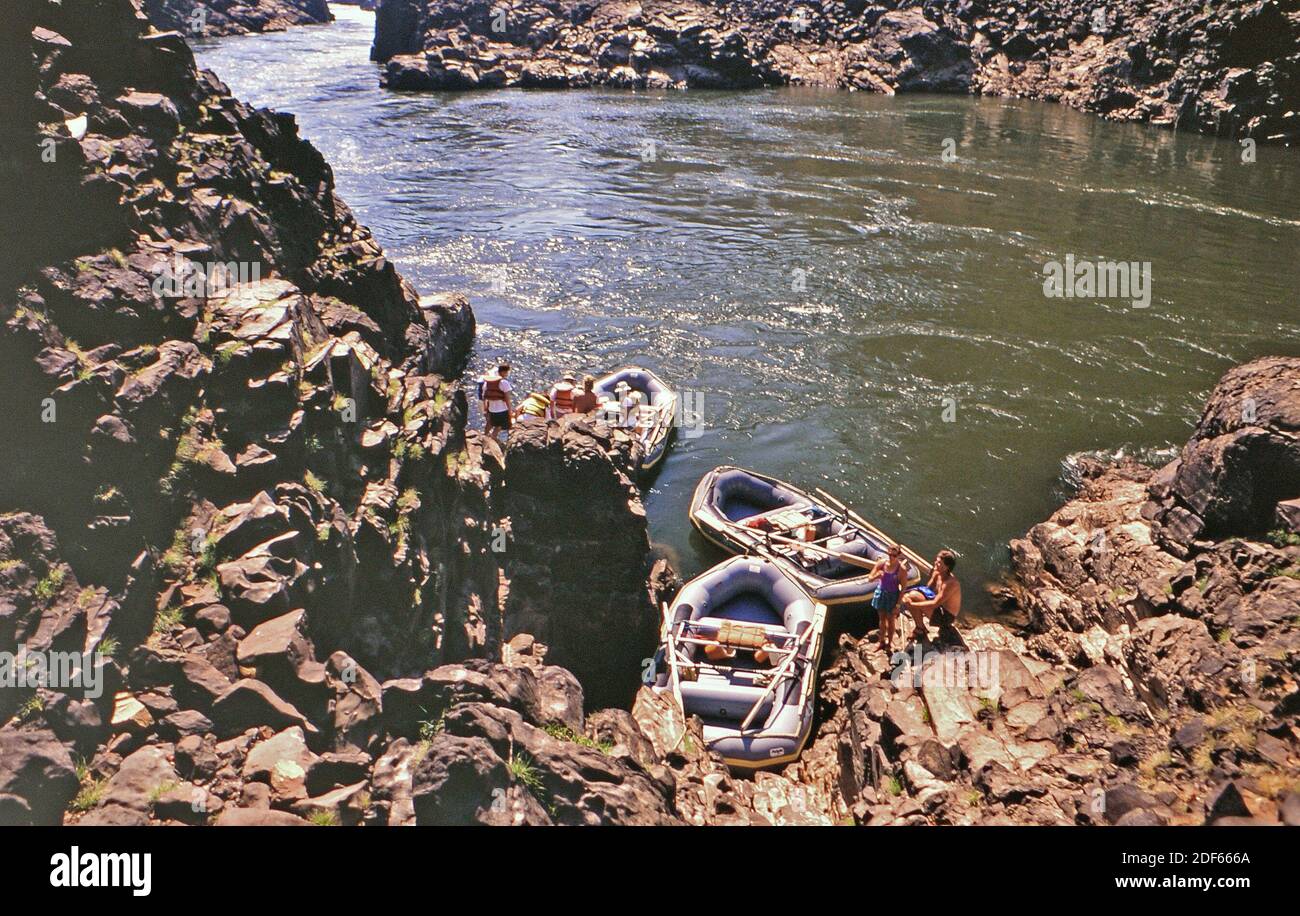 1990s Zimbabwe - Zambezi Whitewater rafting guides with their 8 person ...