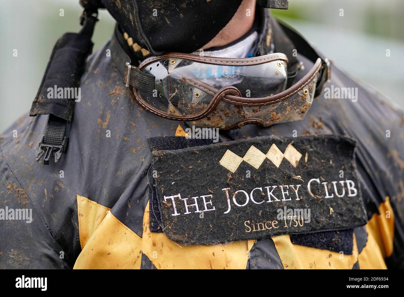A muddy Jockey at Wincanton Racecourse Stock Photo - Alamy