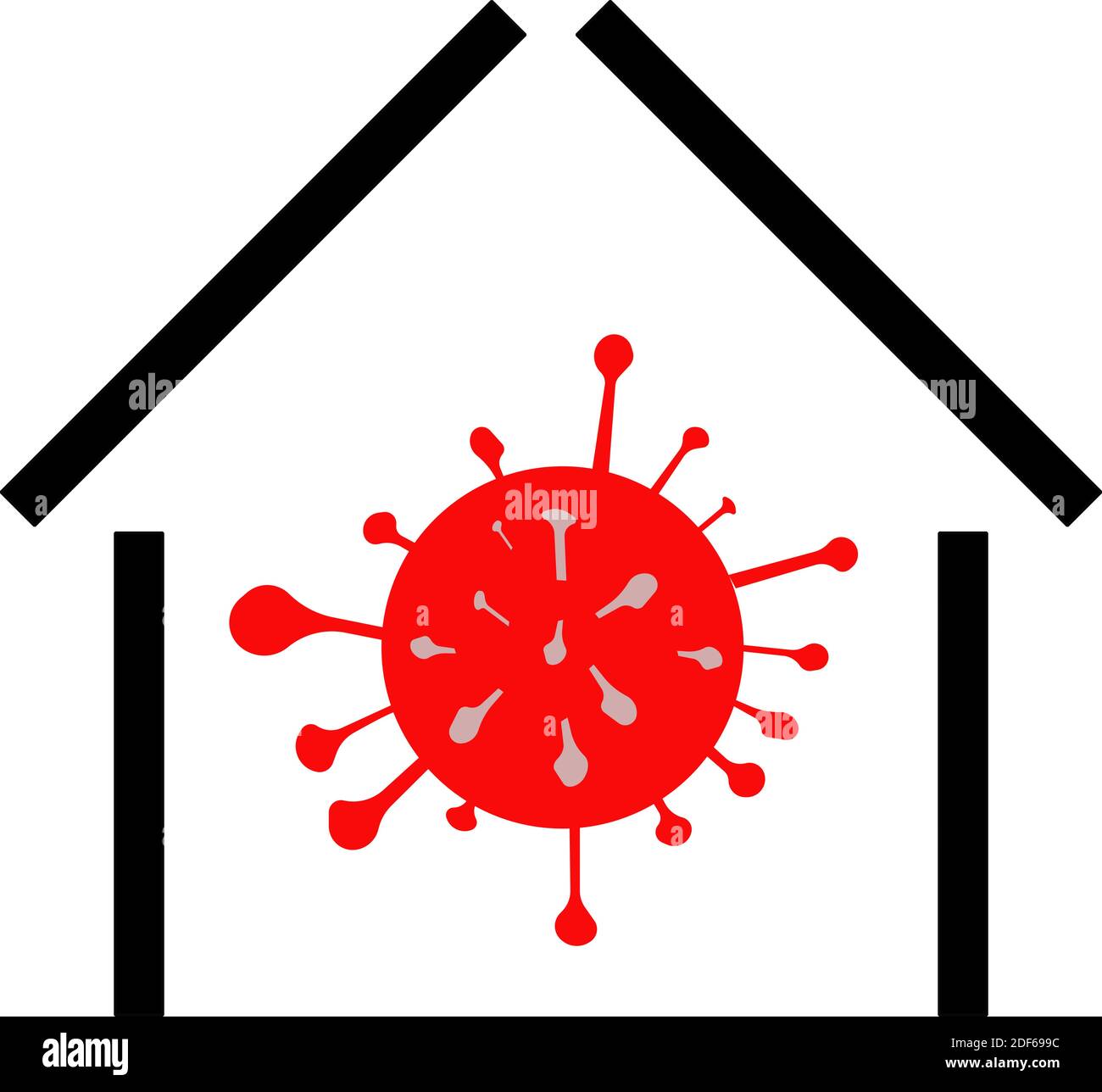 Red coronavirus symbol in the house. Isolation of infected people Stock ...