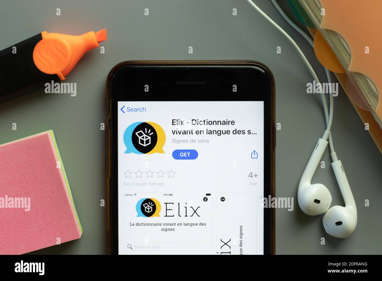 New York, USA - 1 December 2020: Elix mobile app icon on phone screen ...