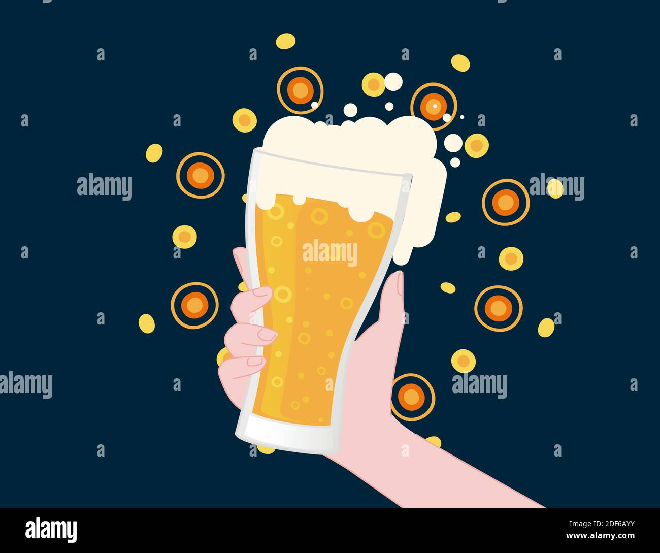 Hand hold transparent glass beer mug abstract beer flow with radiance ...
