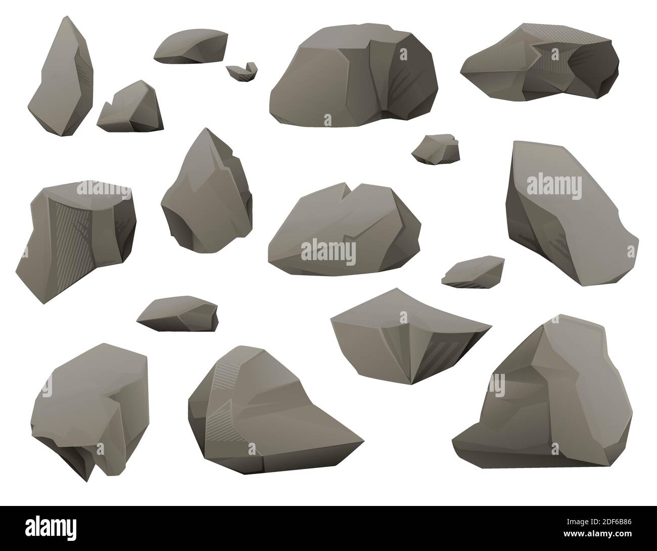 Set of dark gray stones and rocks different sizes and shapes flat ...