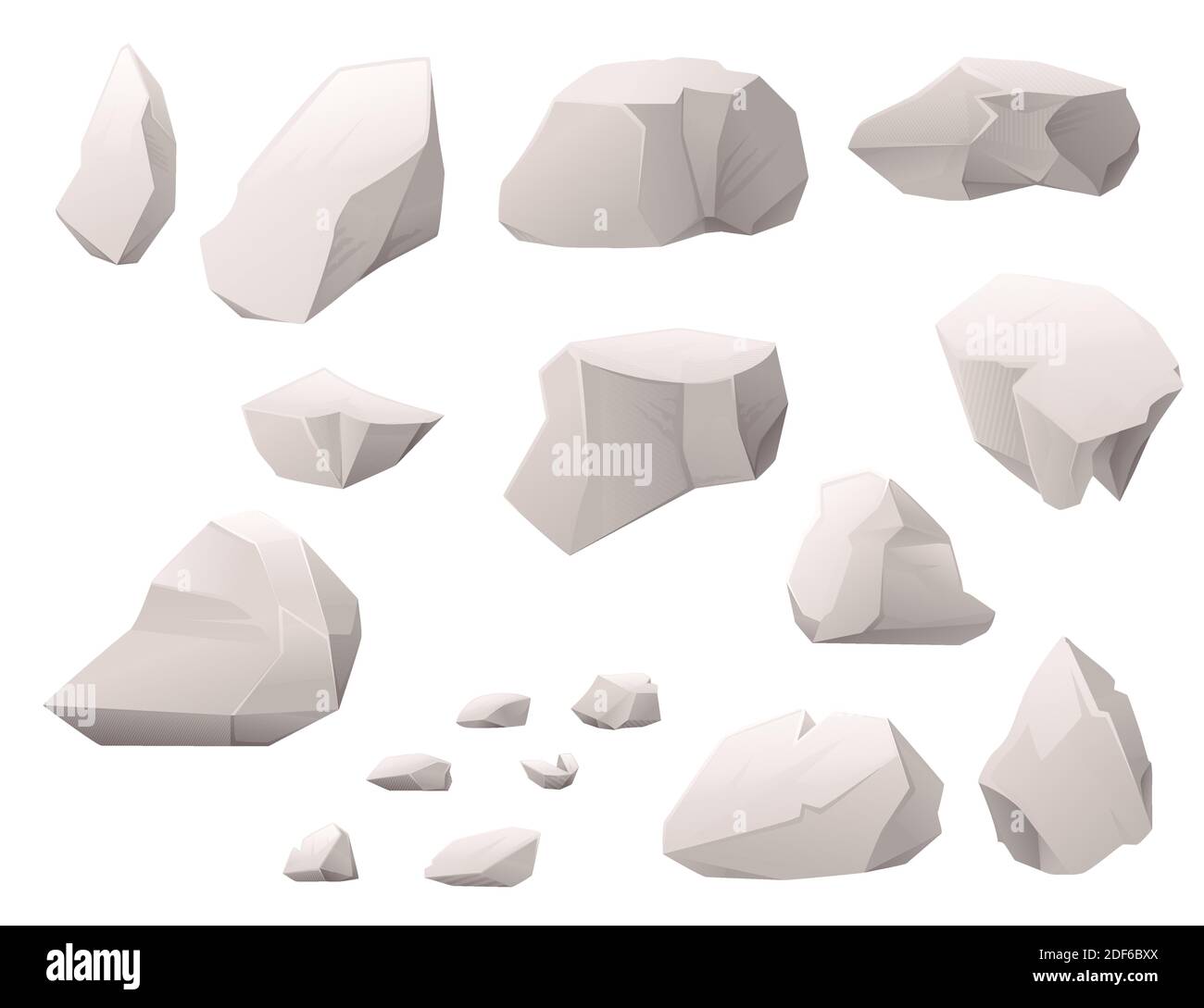 Set of gray stones and rocks different sizes and shapes flat vector ...