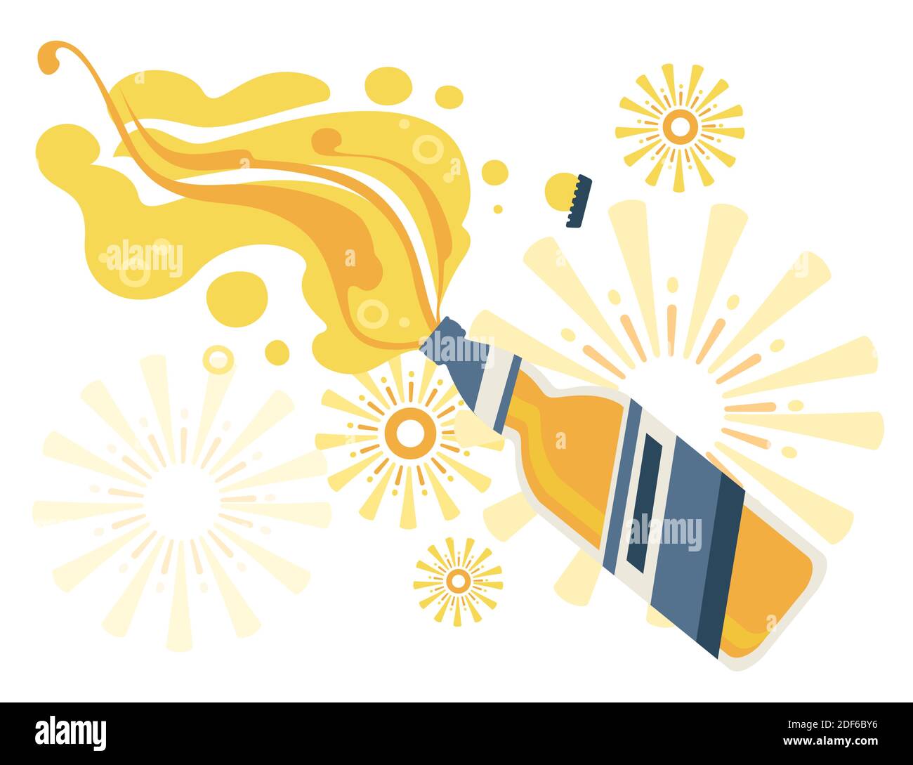 Beer bottle with label and abstract beer flowing around bottle flat ...