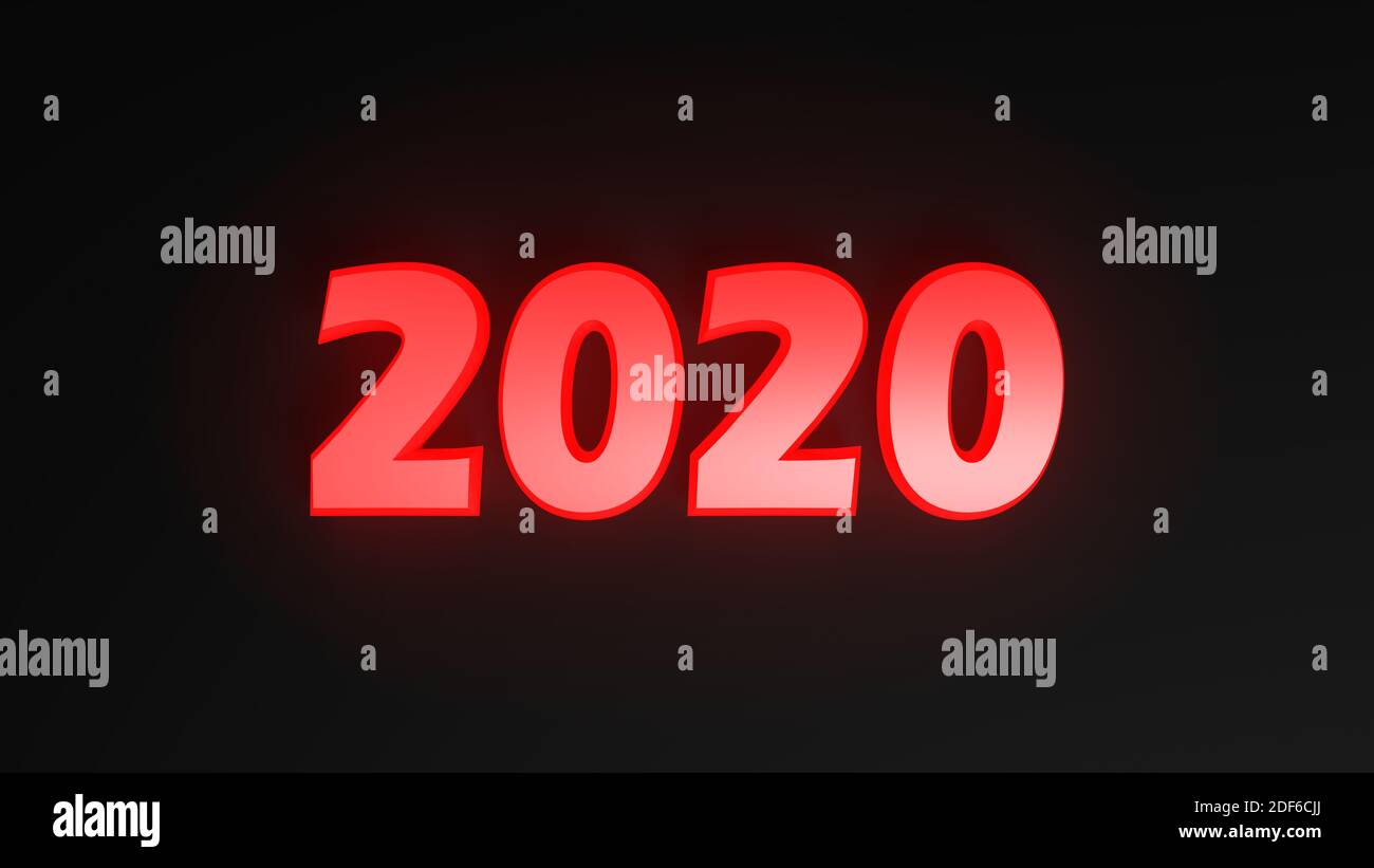 2020 red write on black background - 3D rendering illustration Stock ...
