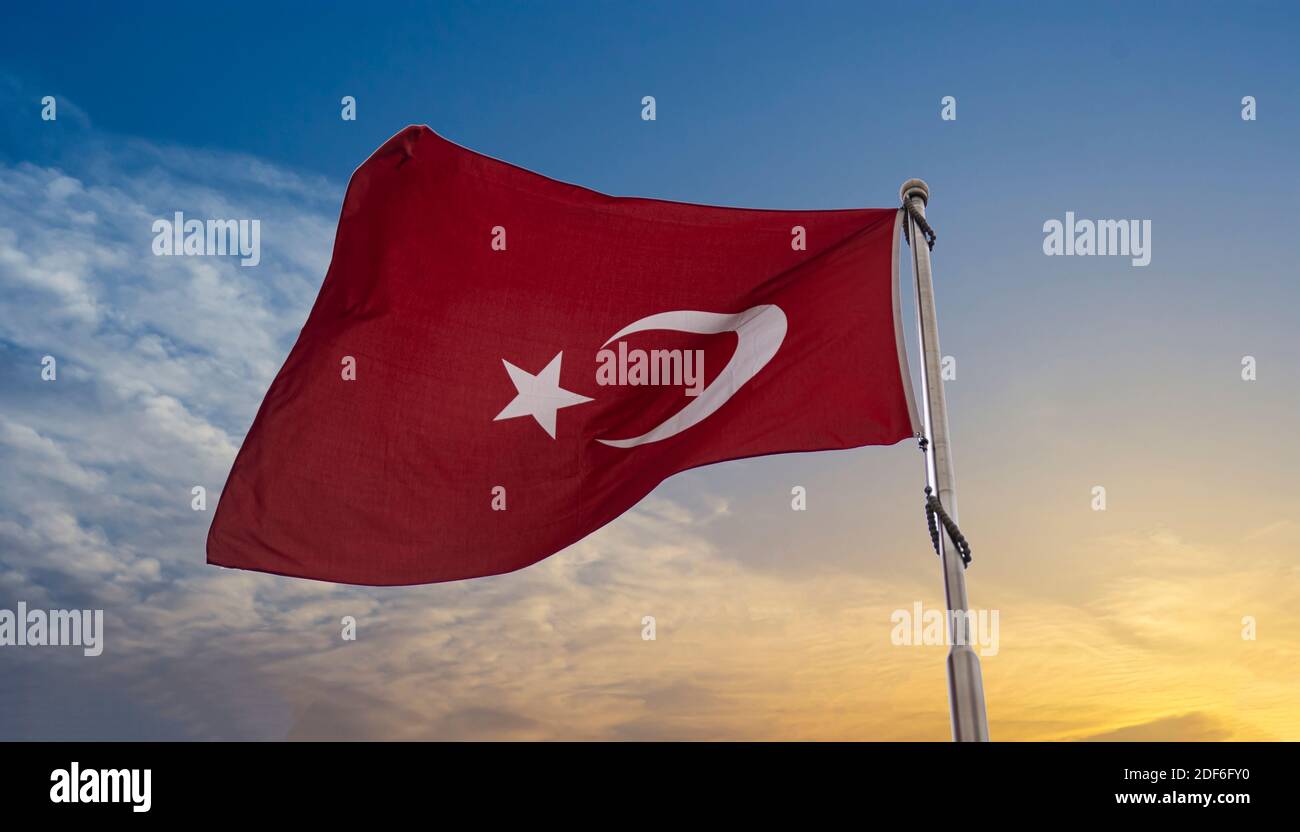 Big Turkish flag waving in the sky Stock Photo - Alamy