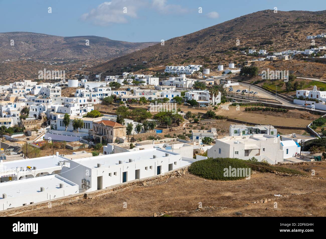 Chora, Ios Island Greece- 22 September 2020: View of the traditional ...