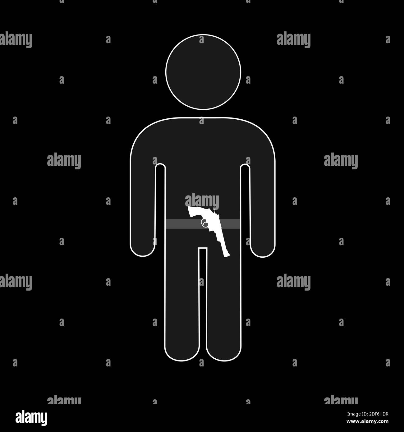 X-ray inspection of armed person. Pistol and gun is covered and hidden ...