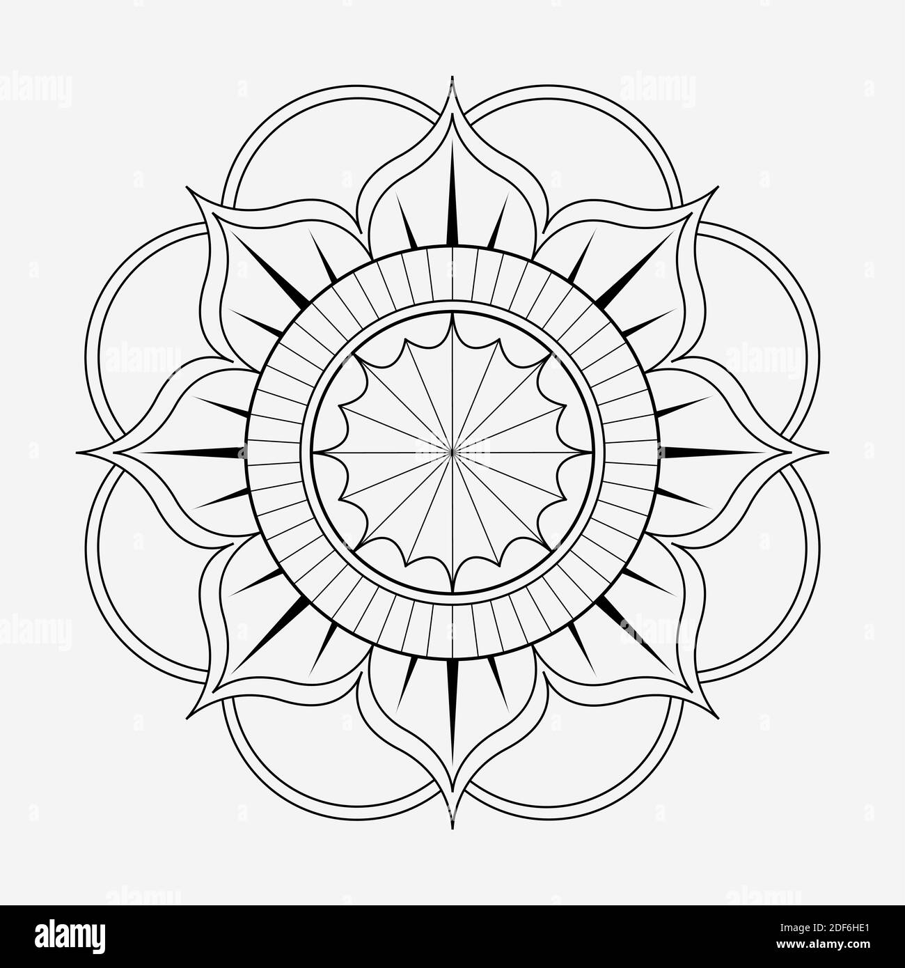 Mandala line vector. A symmetrical round monochrome ornament. Coloring ...