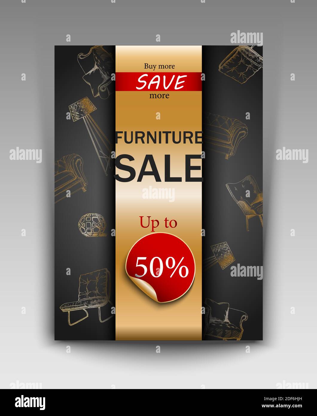 design banner with hand drawn elements, background of furniture and ...
