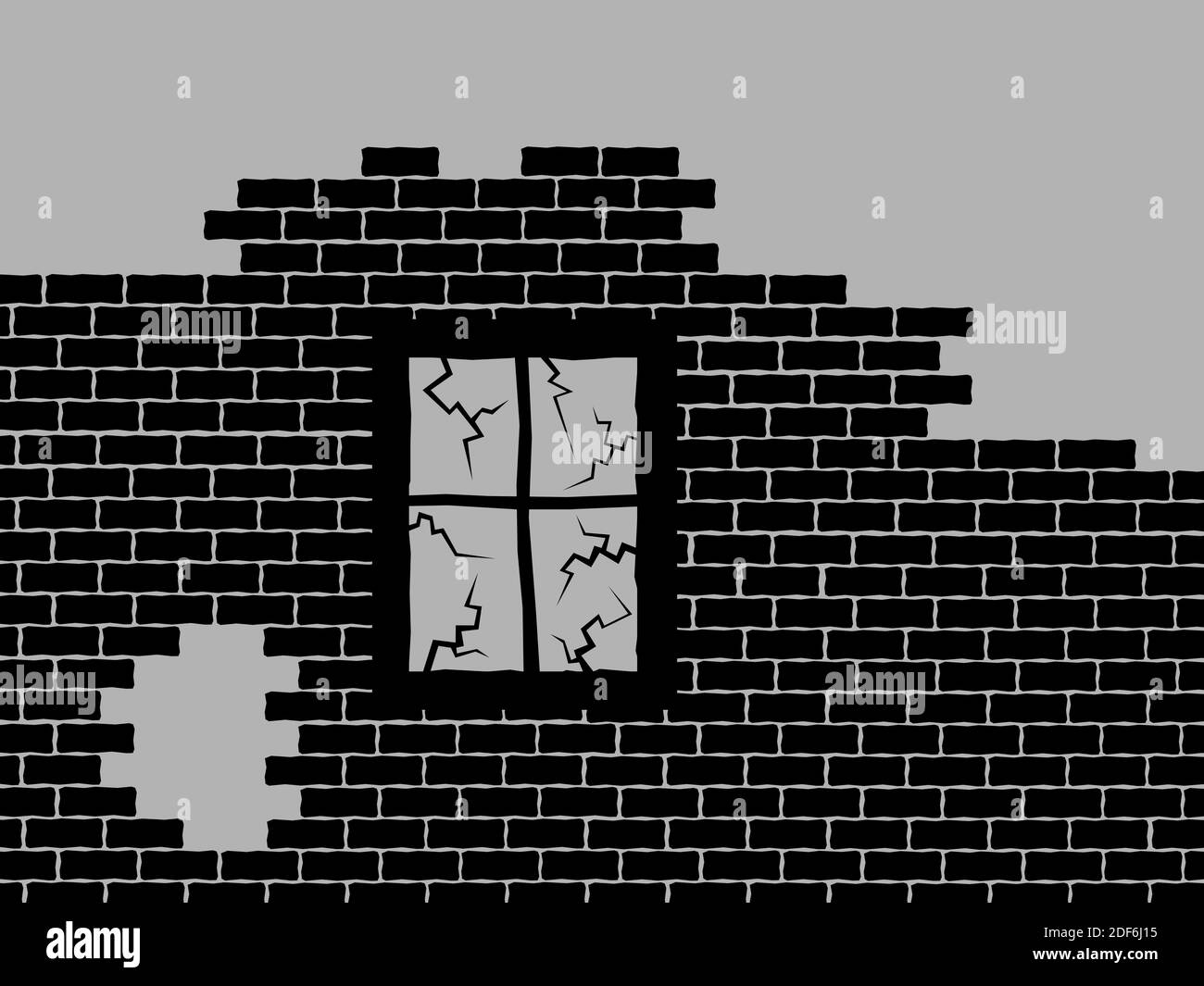 Wall of abandoned and derelect house and. Ruin is made of bricks and ...