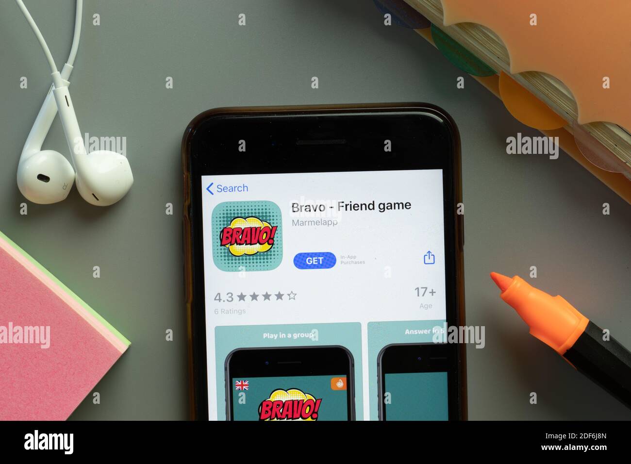 New York, USA - 1 December 2020: Bravo - friend game mobile app icon on ...