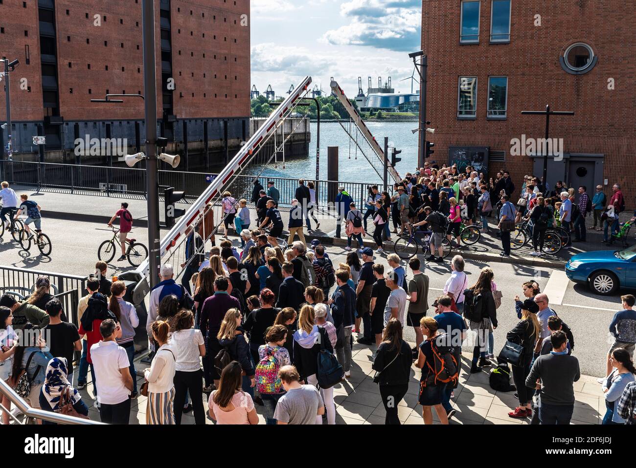 Hamburg, Germany - August 21, 2019: Mahatma Gandhi Bridge with people ...