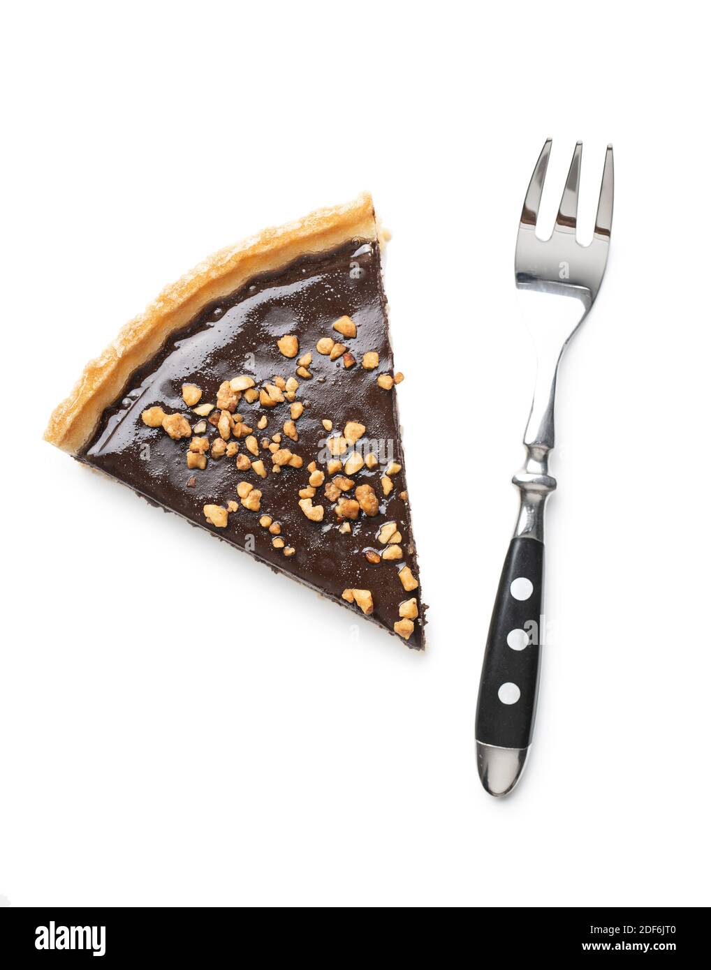 Sweet chocolate pie with crushed nuts isolated on white background ...