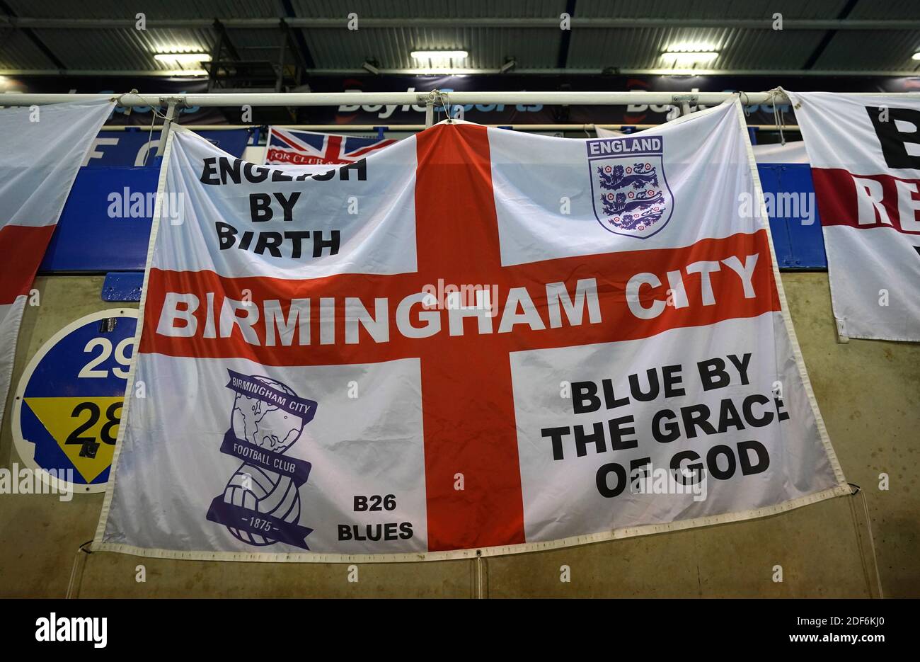 A view of a Birmingham City flag in the stands before the Sky Bet ...