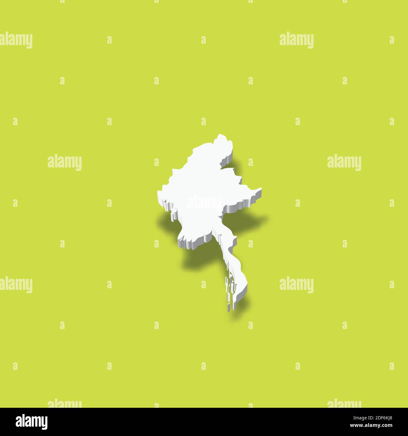 Burma, Myanmar - white 3D silhouette map of country area with dropped ...