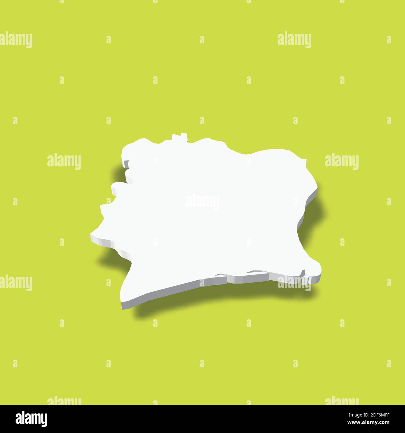 Cote d Ivoire - white 3D silhouette map of country area with dropped ...