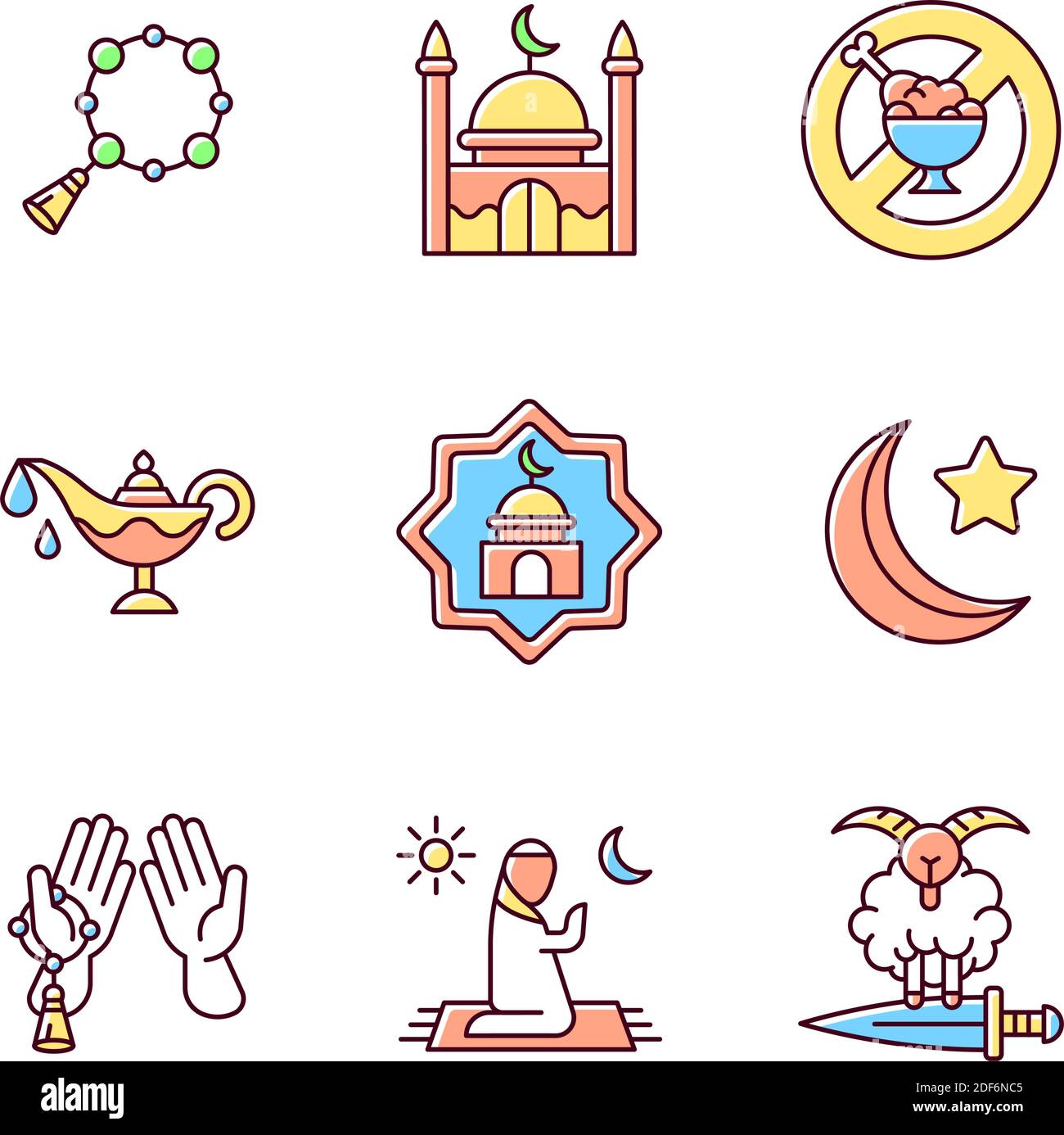 Muslim religious traditions RGB color icons set Stock Vector Image ...