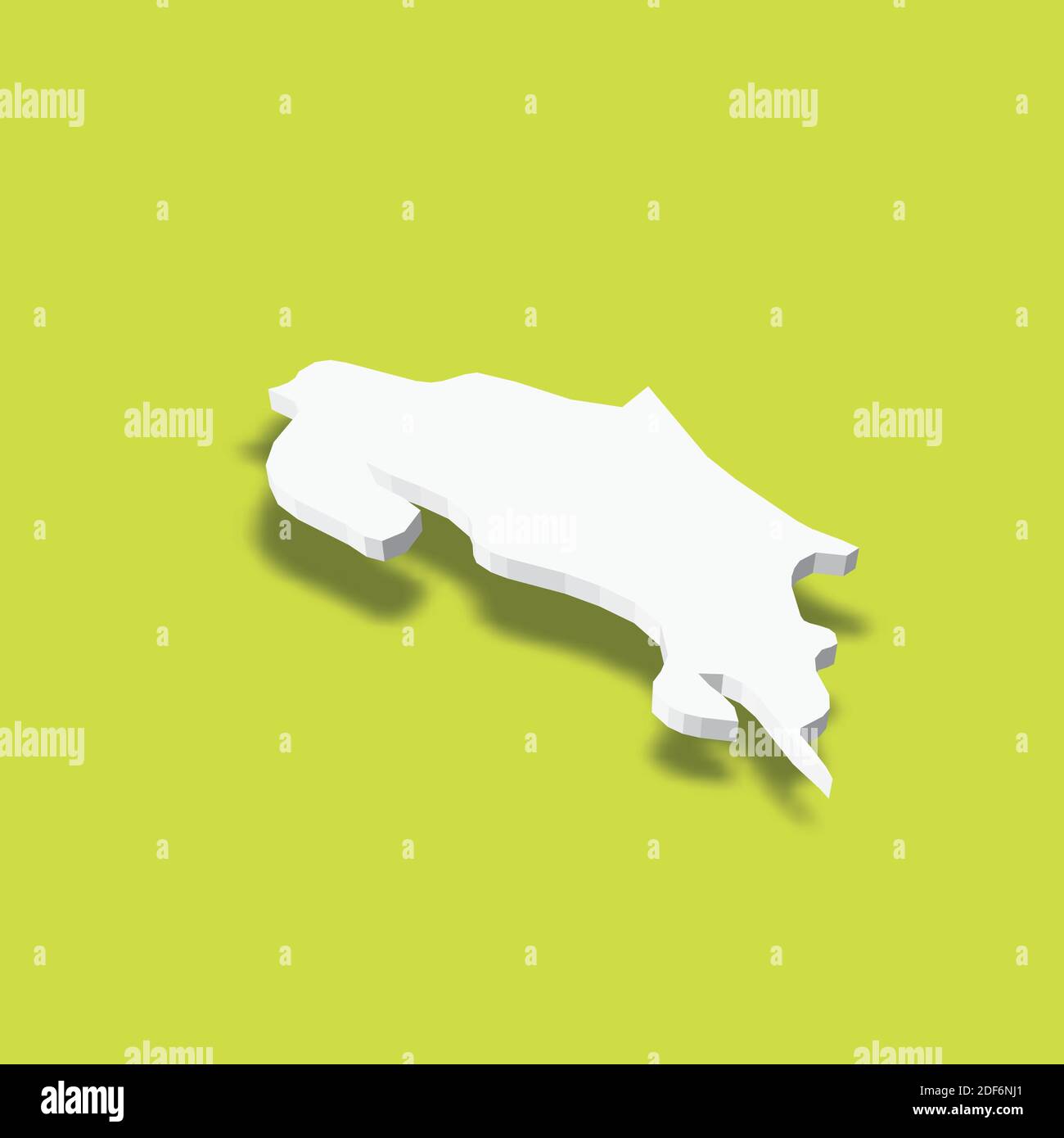 Costa Rica - white 3D silhouette map of country area with dropped ...