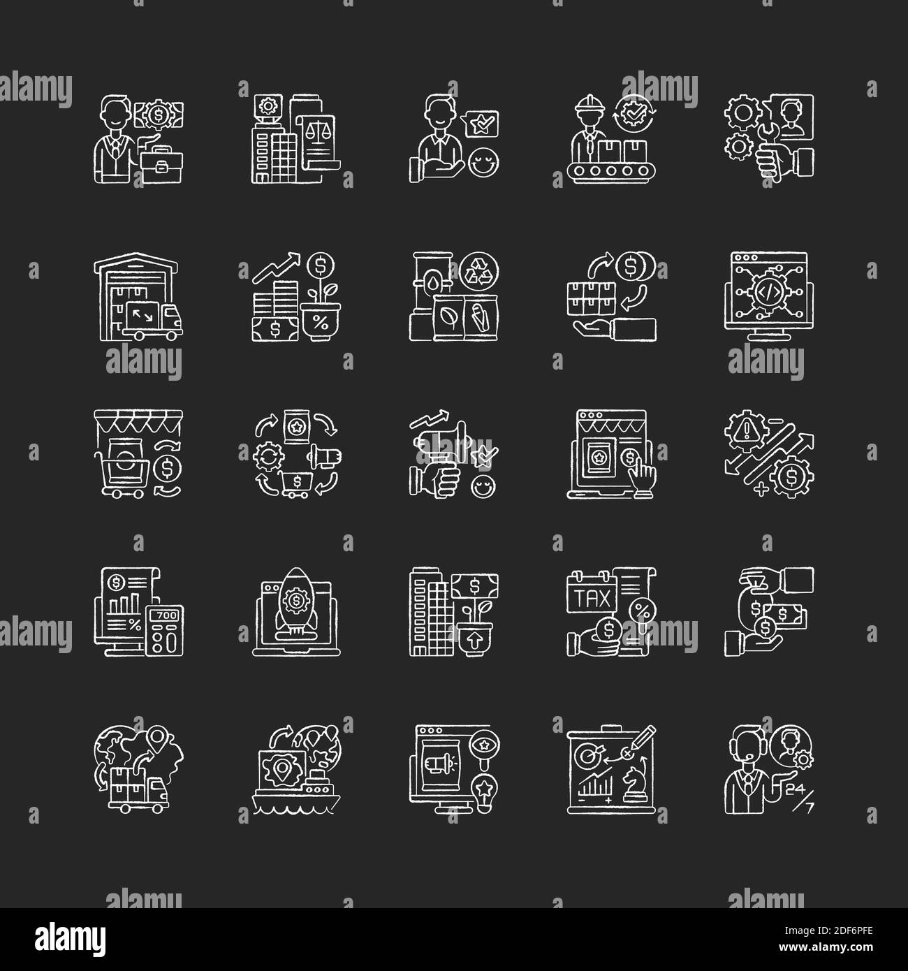 Entrepreneurship chalk white icons set on black background Stock Vector ...