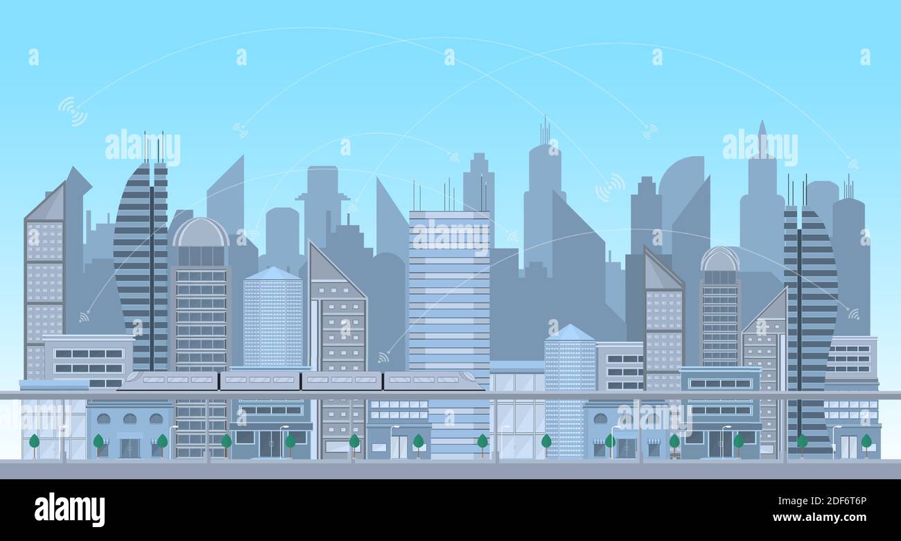 urban landscape contemporary large modern building and network ...