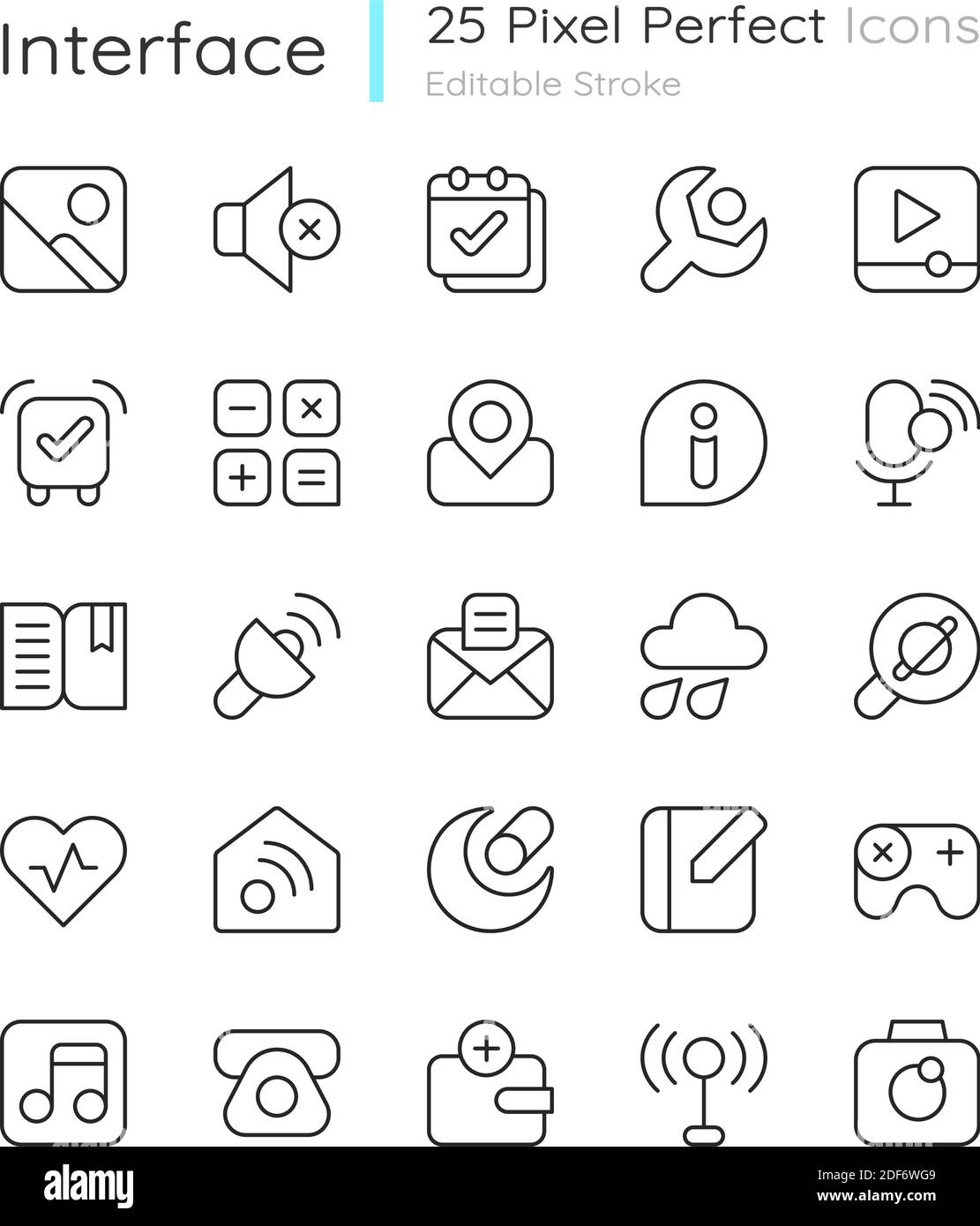 Interface pixel perfect linear icons set Stock Vector Image & Art - Alamy