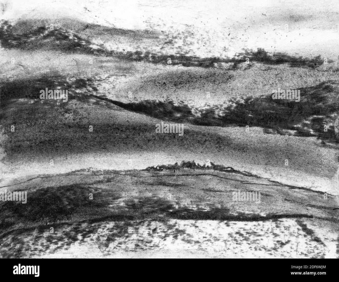 Abstract landscape ink hand drawn illustration. Black and white ink ...