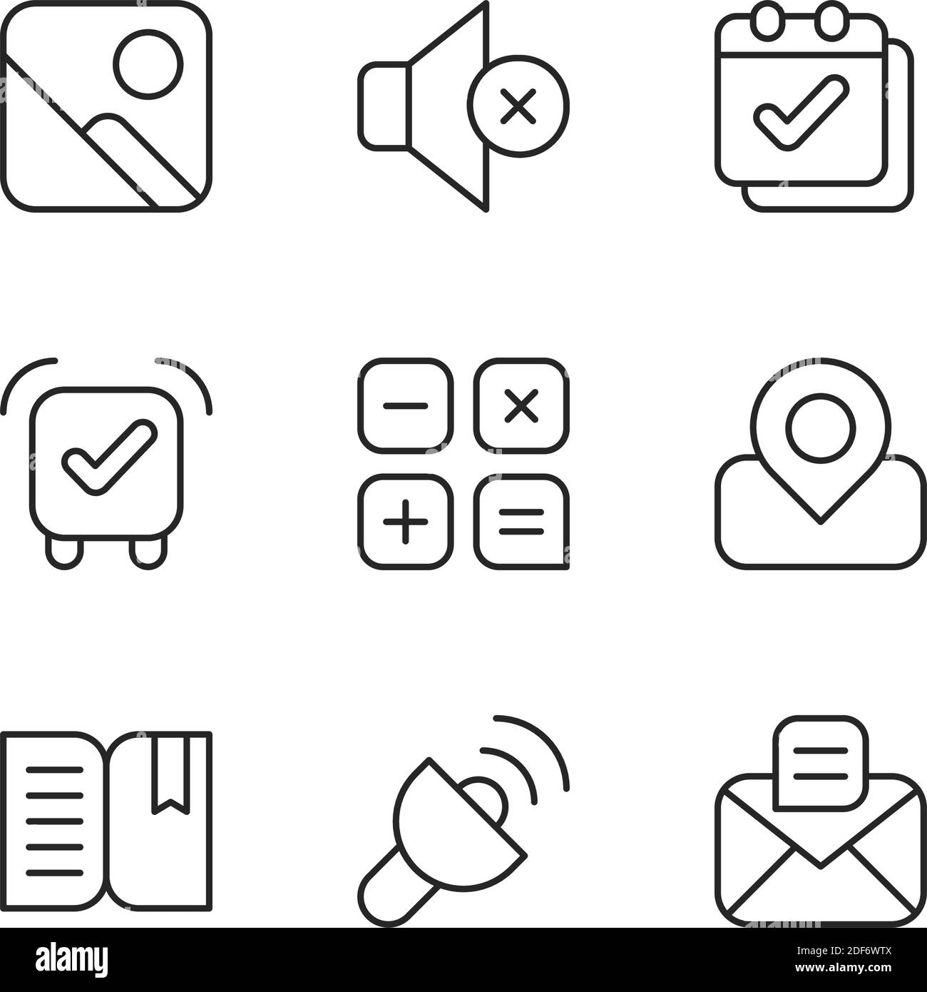 Smartphone interface pixel perfect linear icons set Stock Vector Image & Art - Alamy