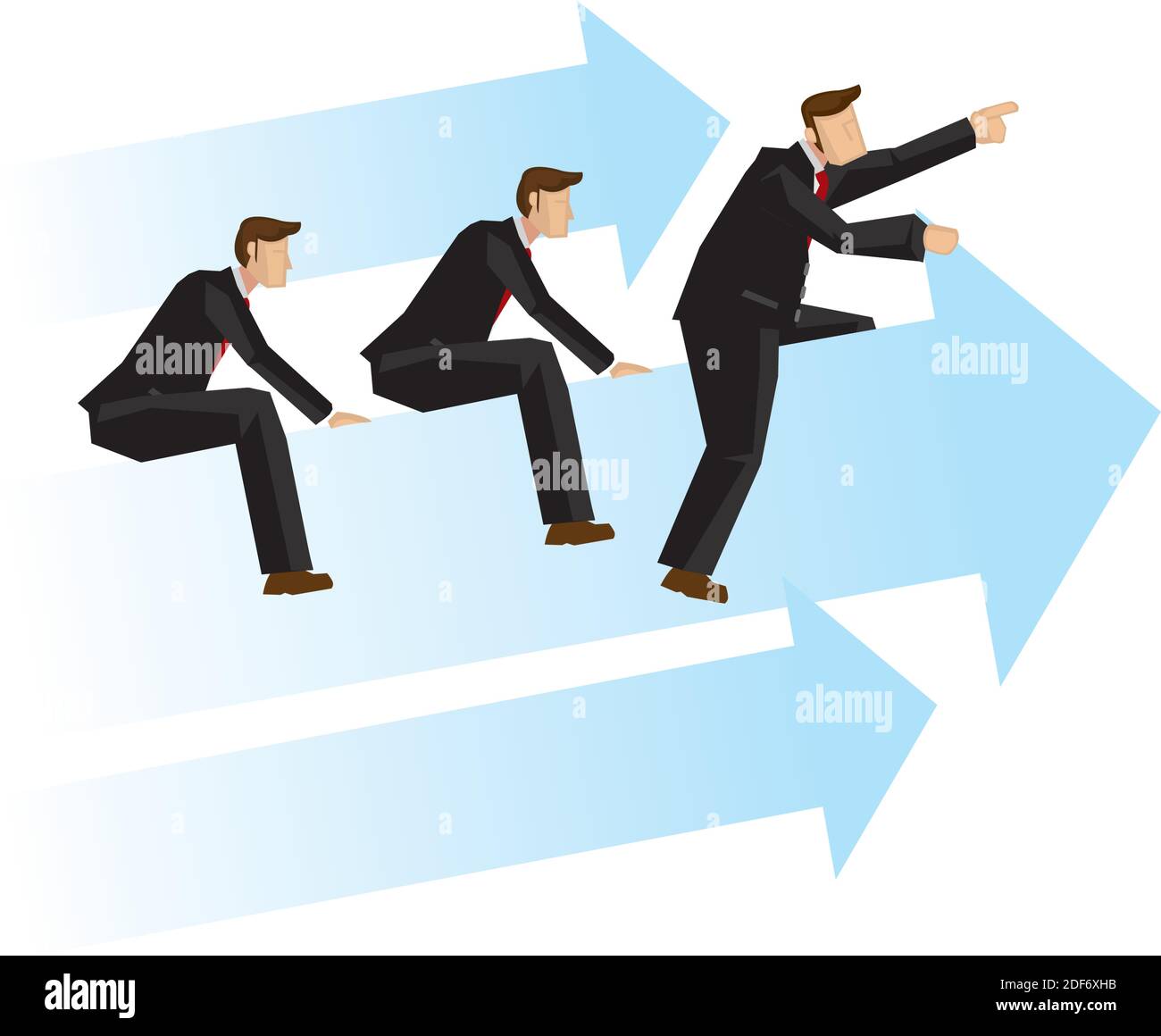 Business leader sits on giant arrow, leading his people to the reach ...