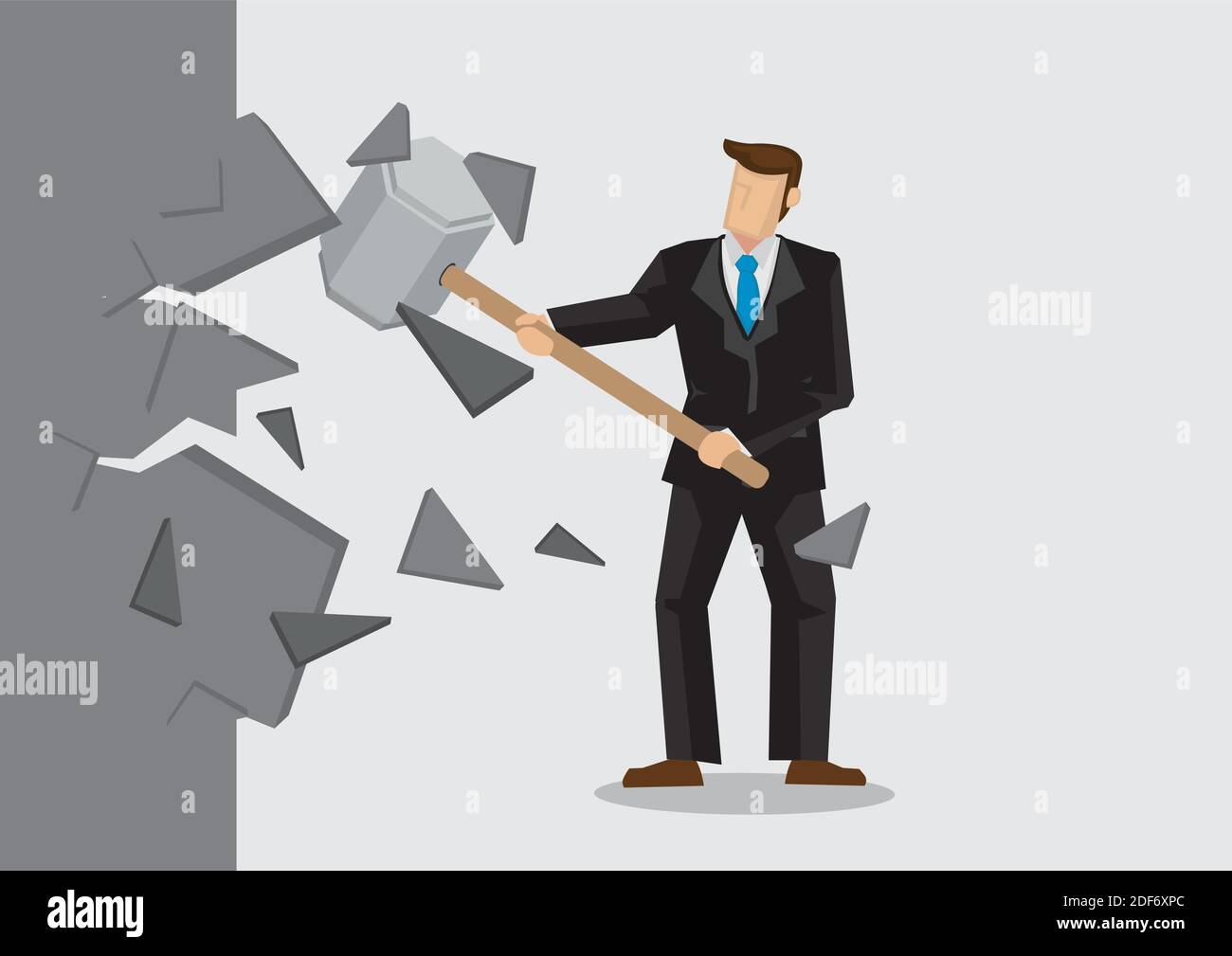 Vector Illustration of business man breaking down the wall. Concept of ...