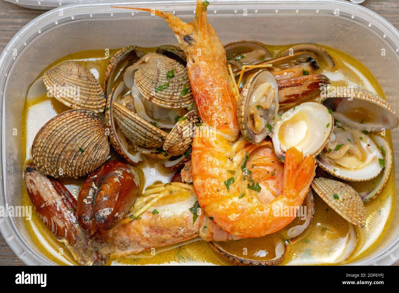 Seafood Stew Shrimp and Mussel Shells in Take Away Boxes Stock Photo ...