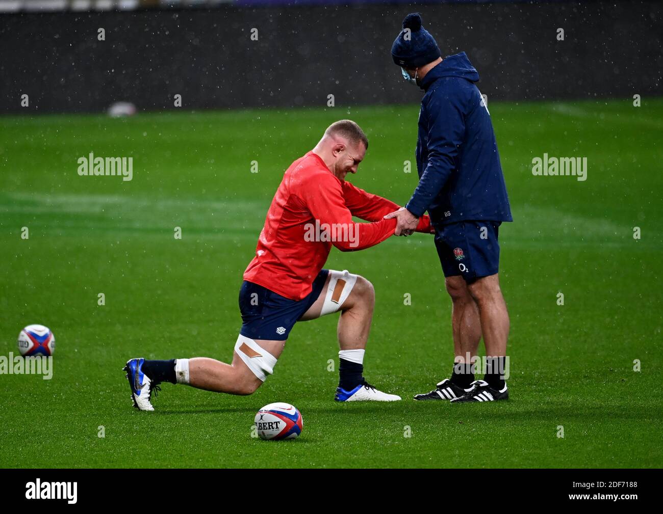 England's Sam Underhill (left) during a training session at Twickenham ...
