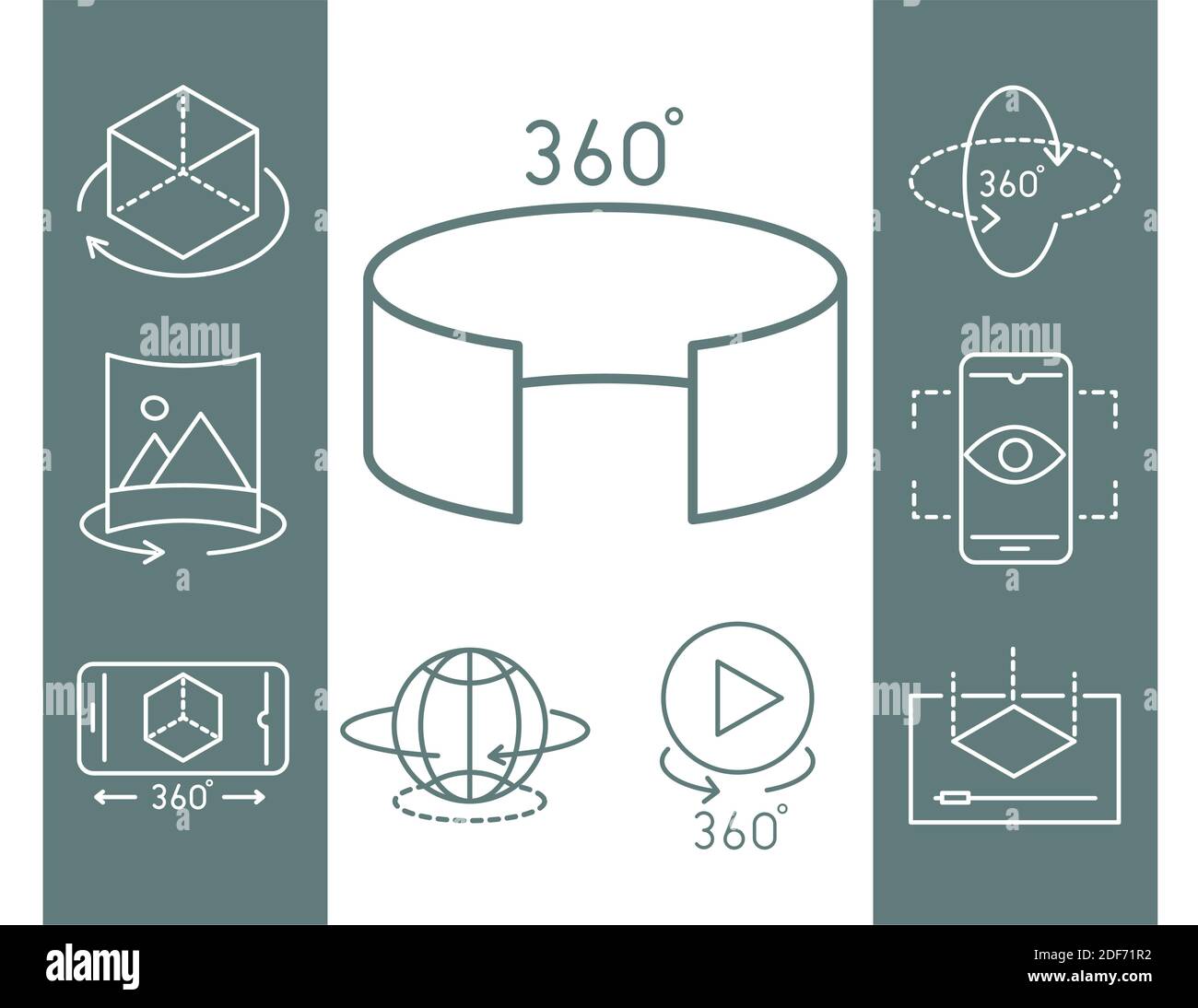 augmented reality icons set interactive simulation 360 degree view vector illustration line ...