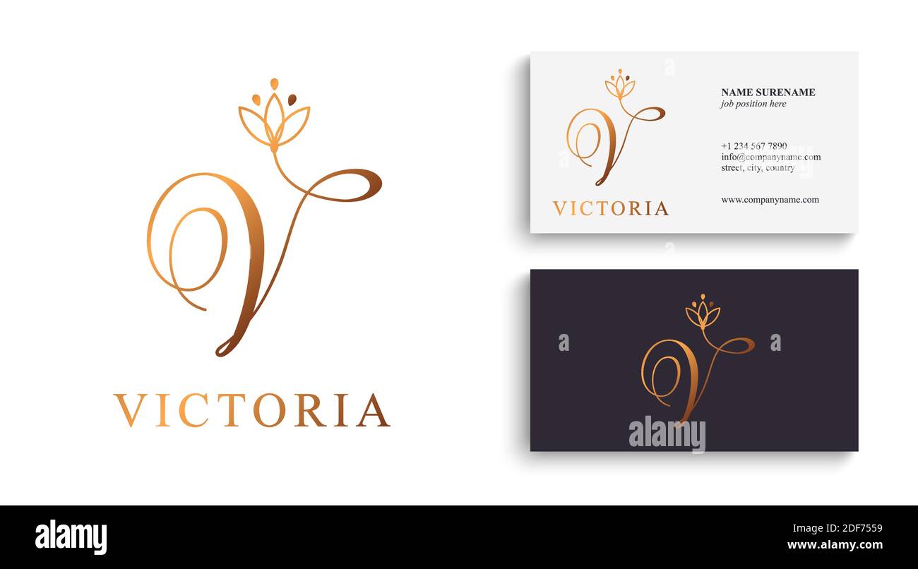 Letter V logo template. Monnogram, delicate floral design. Personal ...