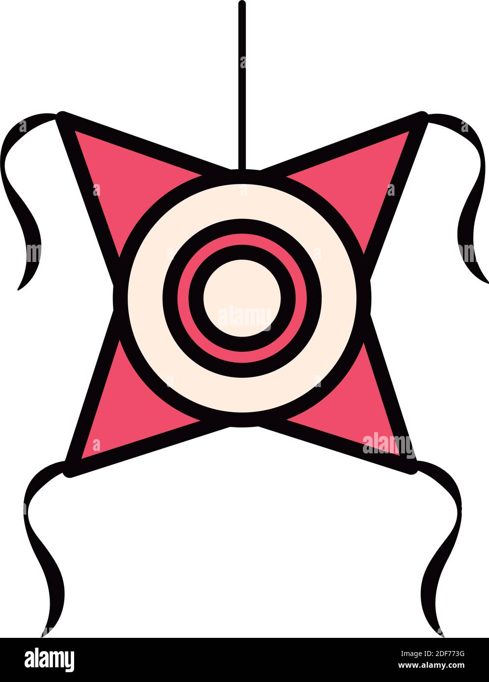 happy birthday pinata decoration and celebration party, line and fill ...