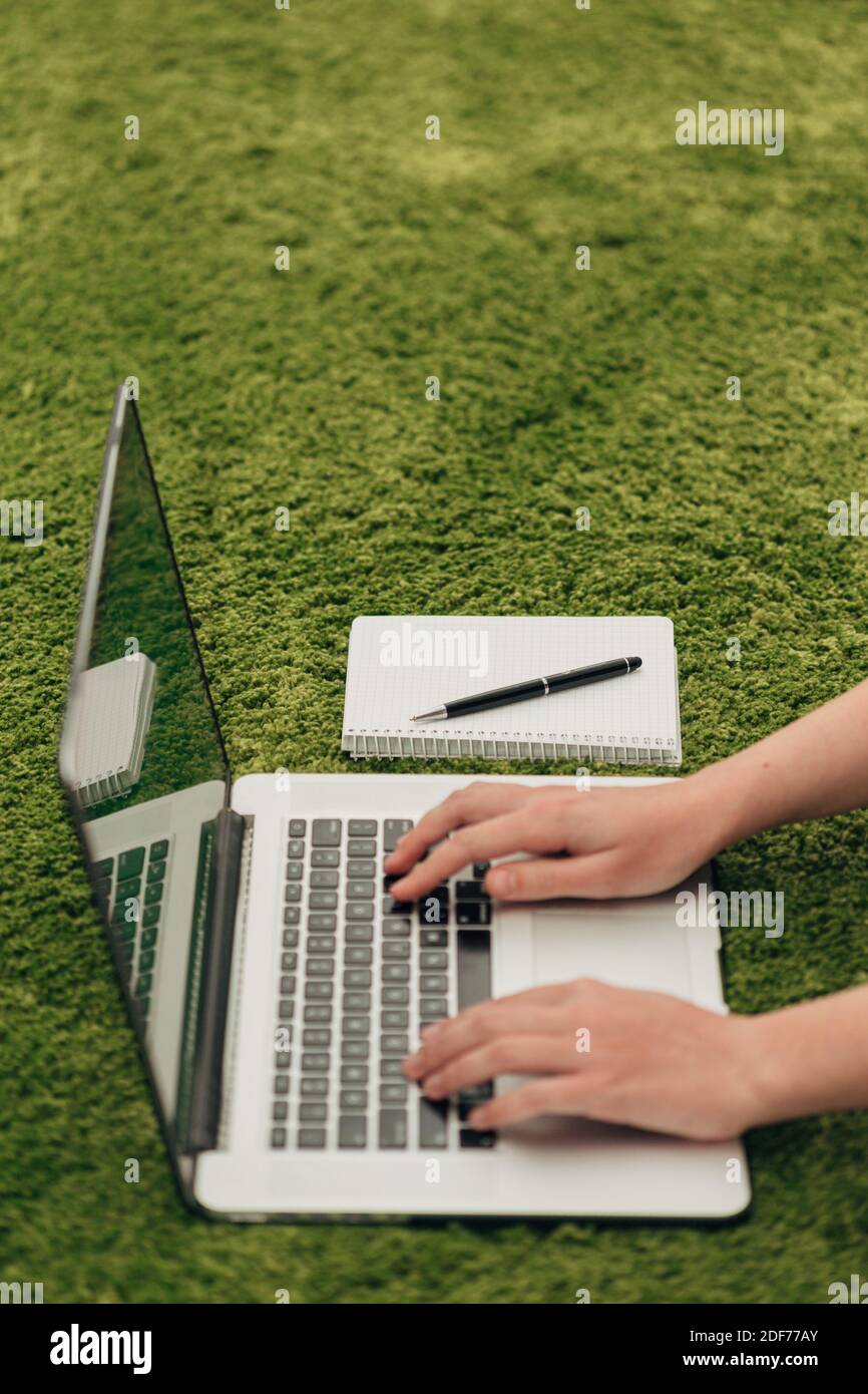 Hands writing green screen laptop hi-res stock photography and images ...